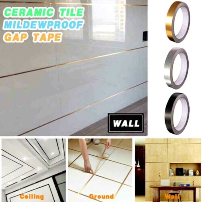 50M/Roll Ceramic Tile Mildewproof Gap Tape Decor Gold Silver Black Self ...