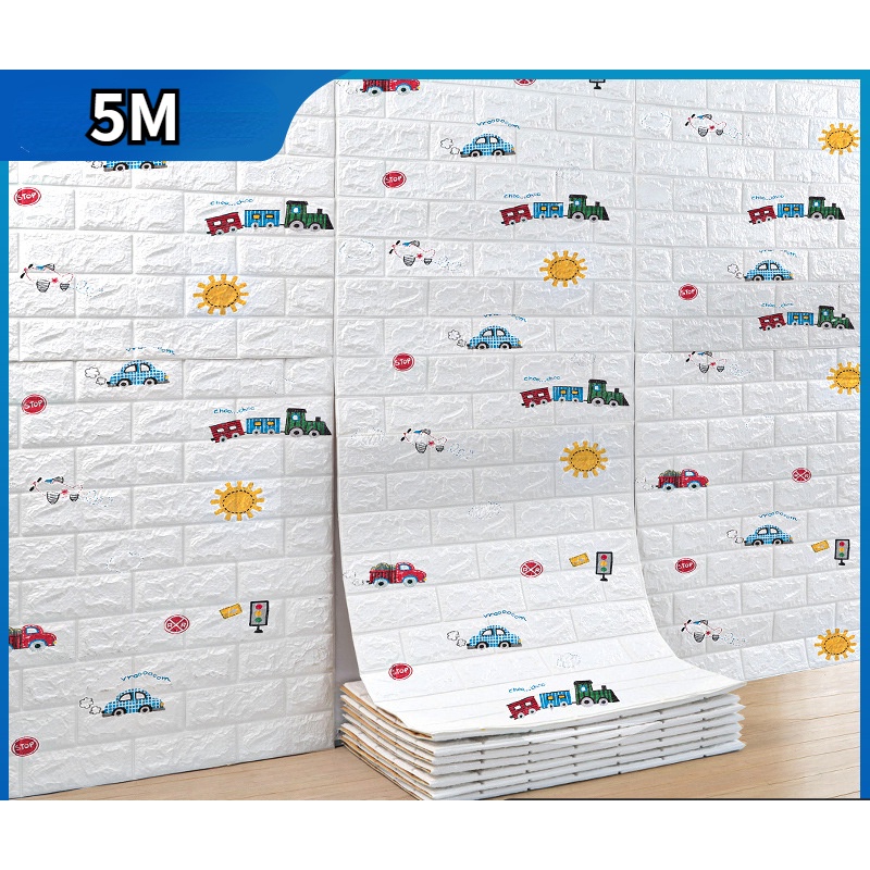 A roll of 5m long and 70cm wide brick 3D wallpaper self-adhesive XPE ...