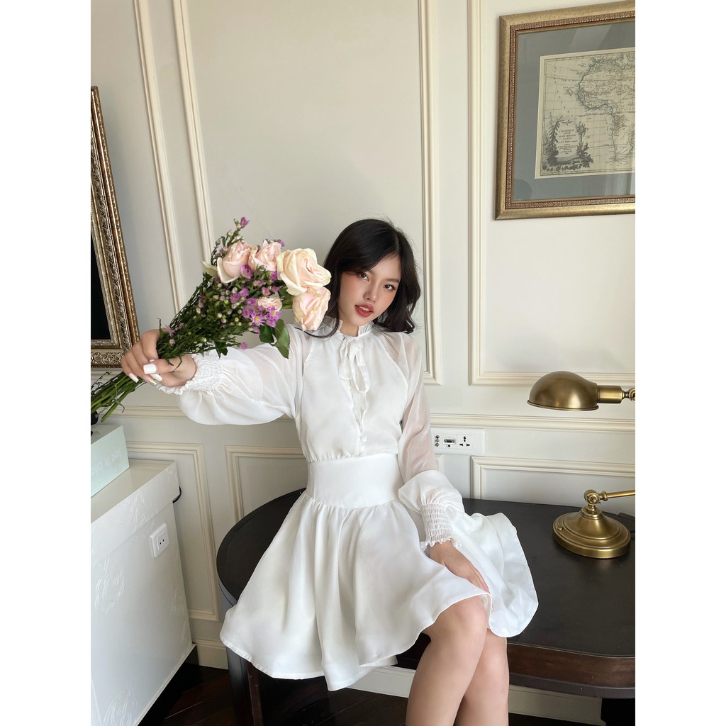 [KISSERINE] Isabelle DRESS silk chiffon long-sleeved DRESS - High-end ...