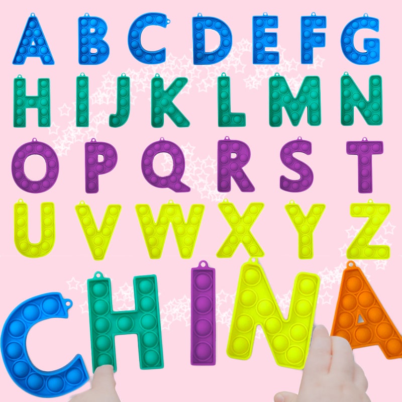 26PCS Pop It Fidget Toys Letter Puzzle Toys Keychain Learning Children ...