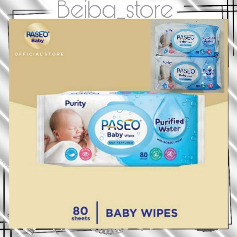 New Paseo Baby Wipes Purity Gazette 80 Sheets Non Perfumed | Shopee ...