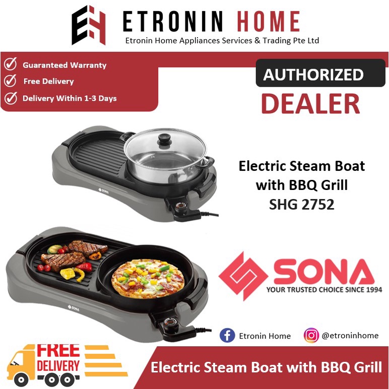 SONA Electric Steam Boat with BBQ Grill SHG 2752 | Shopee Singapore