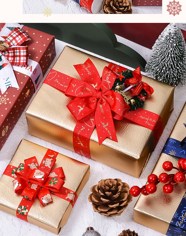 9metres/roll Christmas Ribbon 9mm 16mm 25mm Ribbons for Xmas Gifts DIY ...