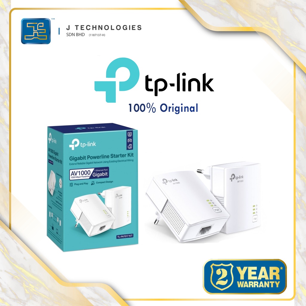 TPLINK PA7017 POWERLINE ETHERNET ADAPTER AV1000 GIGABIT STARTER KIT ...