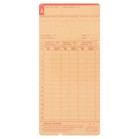 100PCS/ PACK -Punch Cards / Time Cards (100% CARD ) | Shopee Singapore