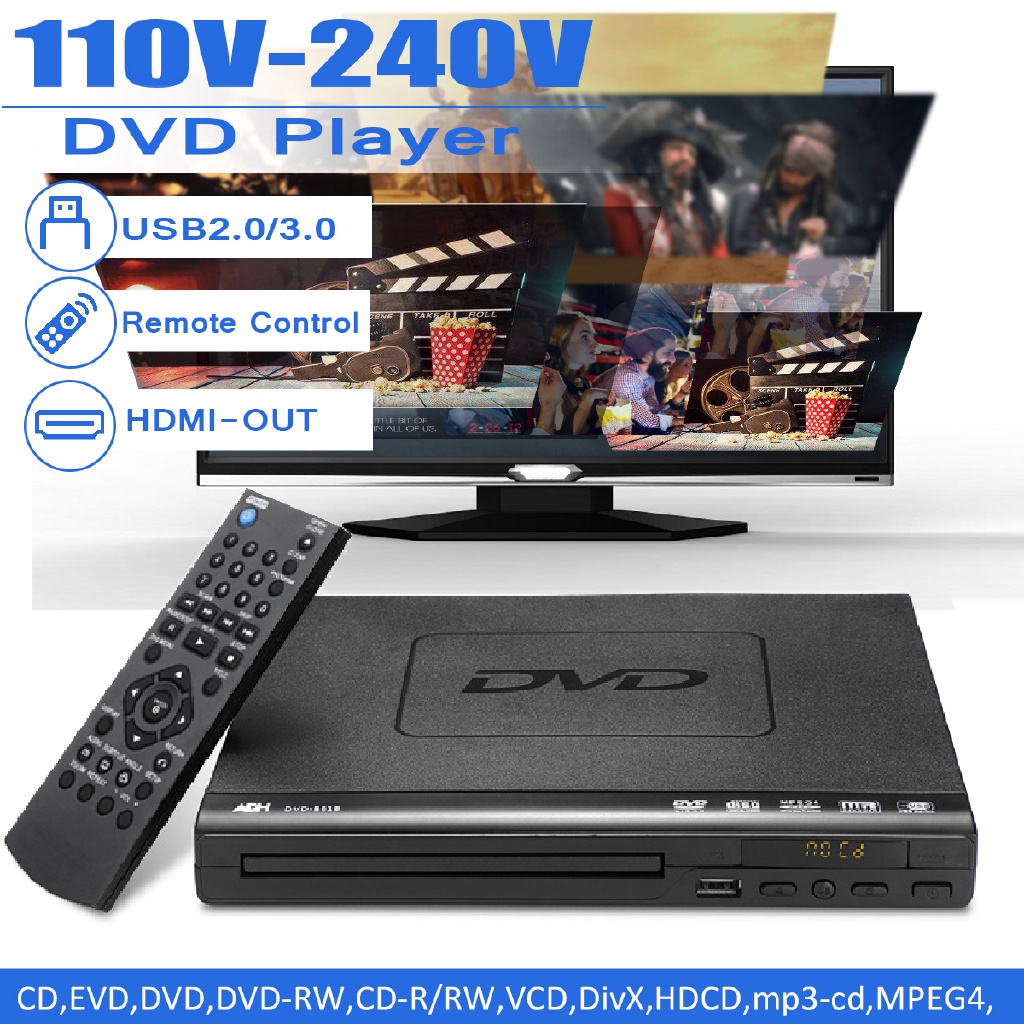 AC 110V-240V Multi System 1080P DVD Player 15W Portable USB 2.0 3.0 DVD ...