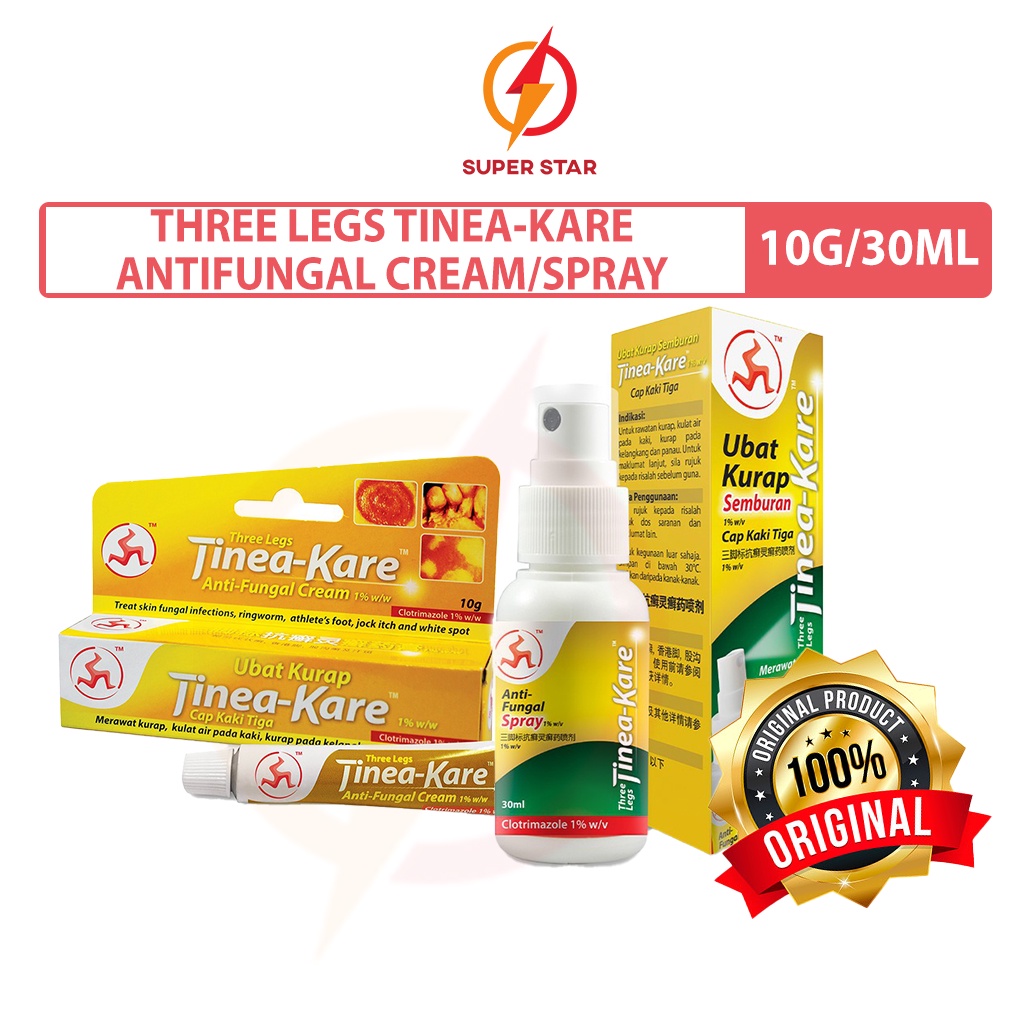 Three Legs Brand Tinea-Kare Antifungal Cream 10g /Antifungal Spray 30ml ...
