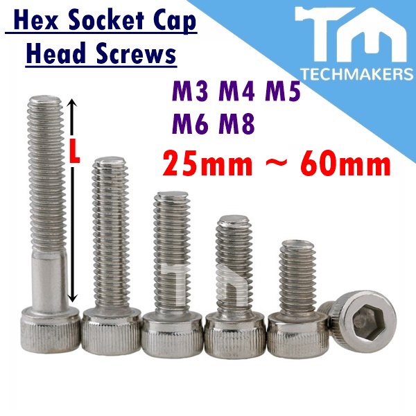 M3 M4 M5 M6 M8 Hex Socket Cap Head Screws 304 Stainless Steel Allen Bolt DIN912 (L = 25mm ~ 60mm ...