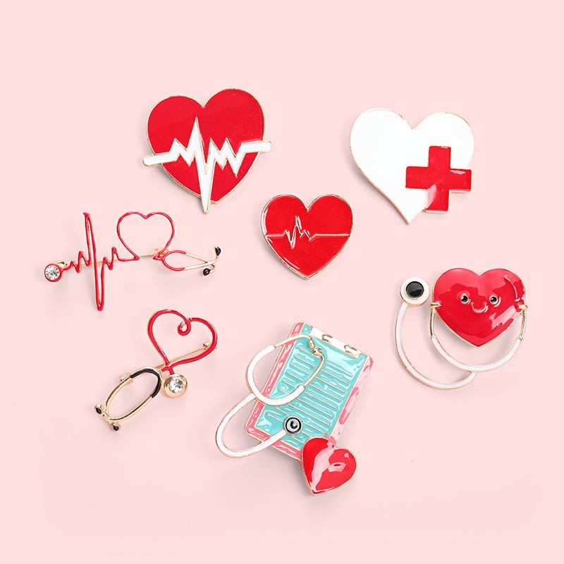 Medical Brooches Nurse Pins Stethoscope Heart Electrocardiogram Enamel ...