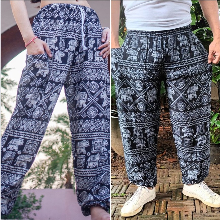 Elephant Pattern pants Long Cuffed Legs Men/Women Men's Harem pants ...