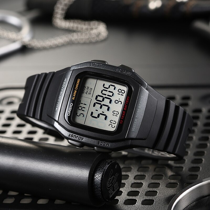 Casio W-96H-1B Digital Retro Black Resin Dual Time 10 Year Battery ...
