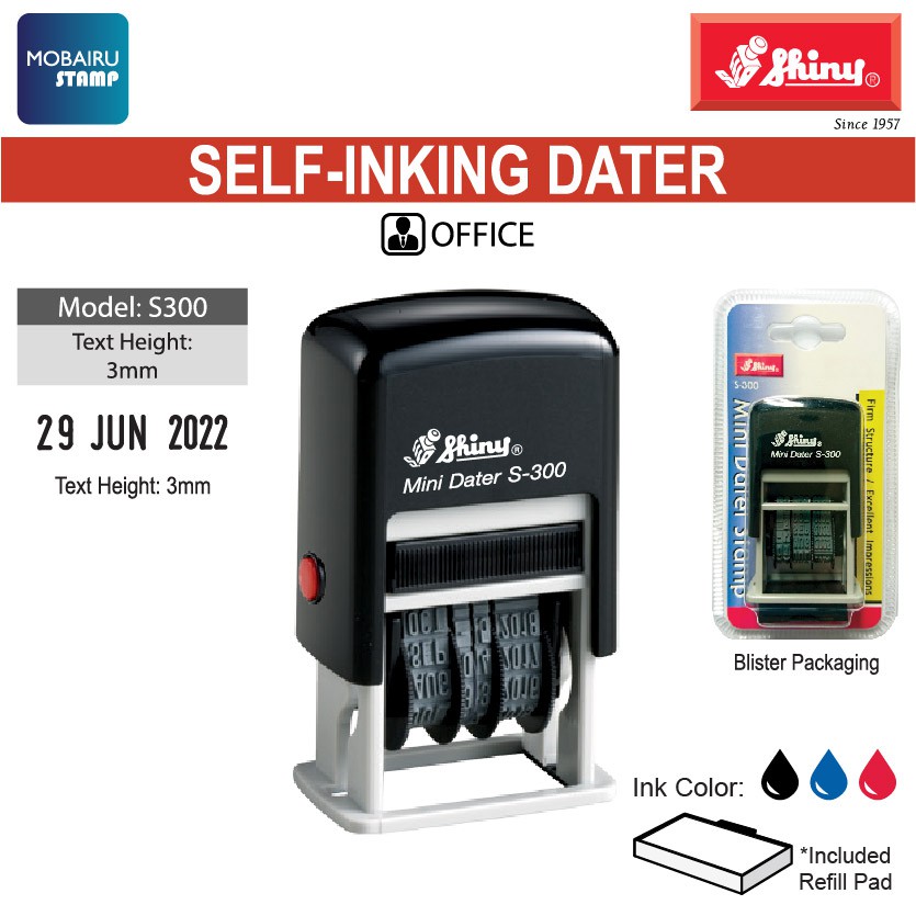 SHINY S-300 Mini Dater Stamp [Ink Color: Black, Blue, Red] [Office Use ...
