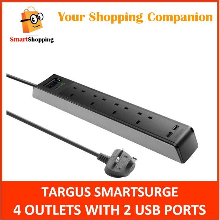 Targus SmartSurge 4 with 2 USB ports Surge 4 Protection 1000 joules 2M ...