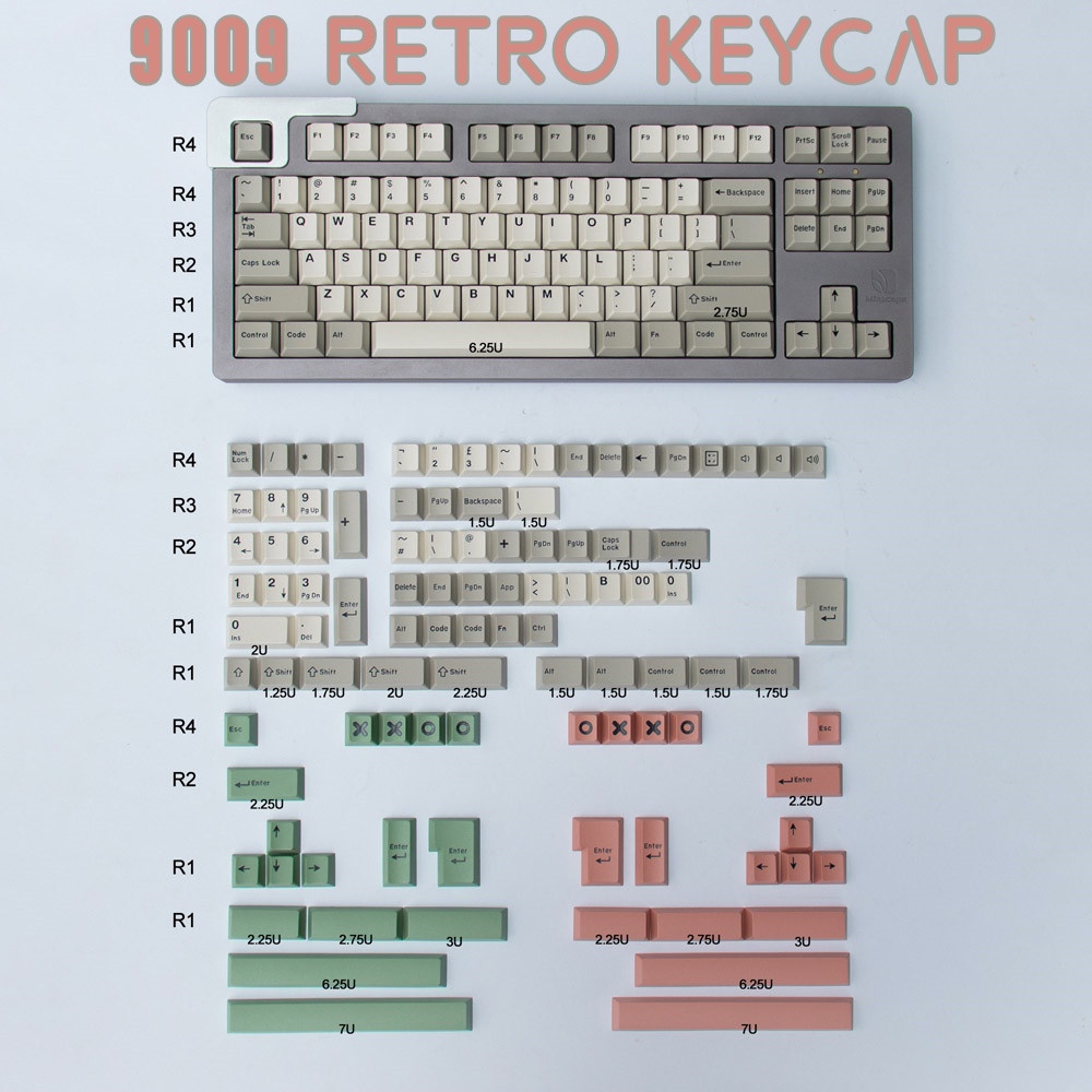 192 Keys 9009 Retro Keycaps DOUBLE SHOT Cherry Profile ISO Enter 6.25U ...