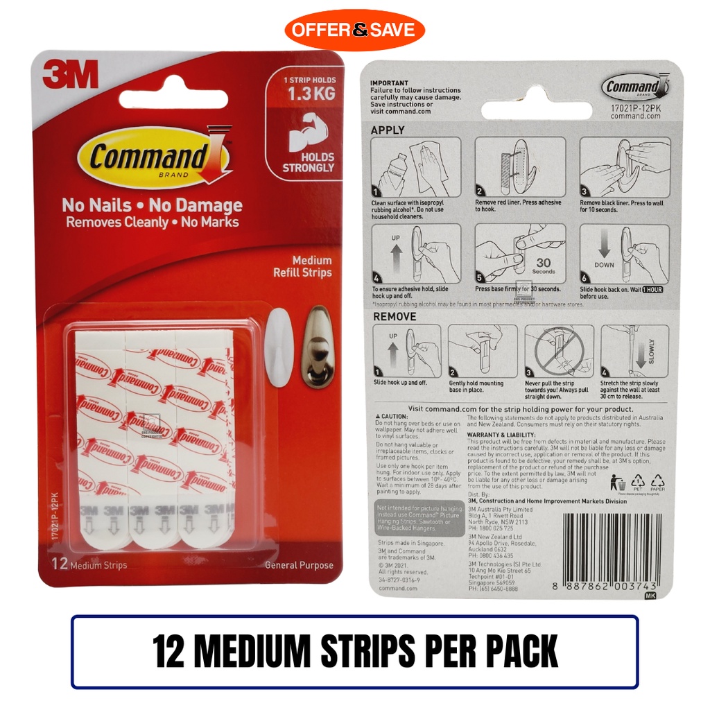 [Local Set] 3M Command General Purpose Hooks Ceiling Hooks Clothes Hook ...