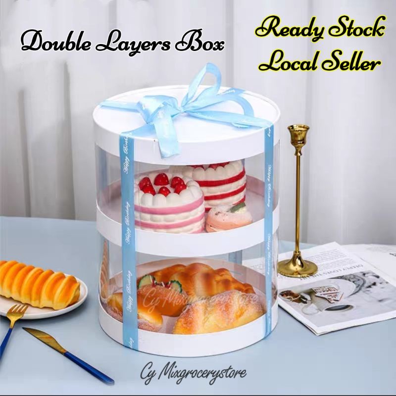 Double Layer Transparent Cake Box Cupcake Box Muffin Box 两层蛋糕盒 Kotak ...