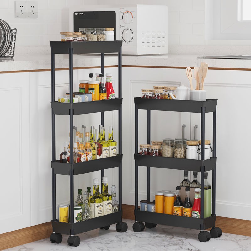 Kitchen storage rack, bathroom storage rack, floor multi-layer movable ...
