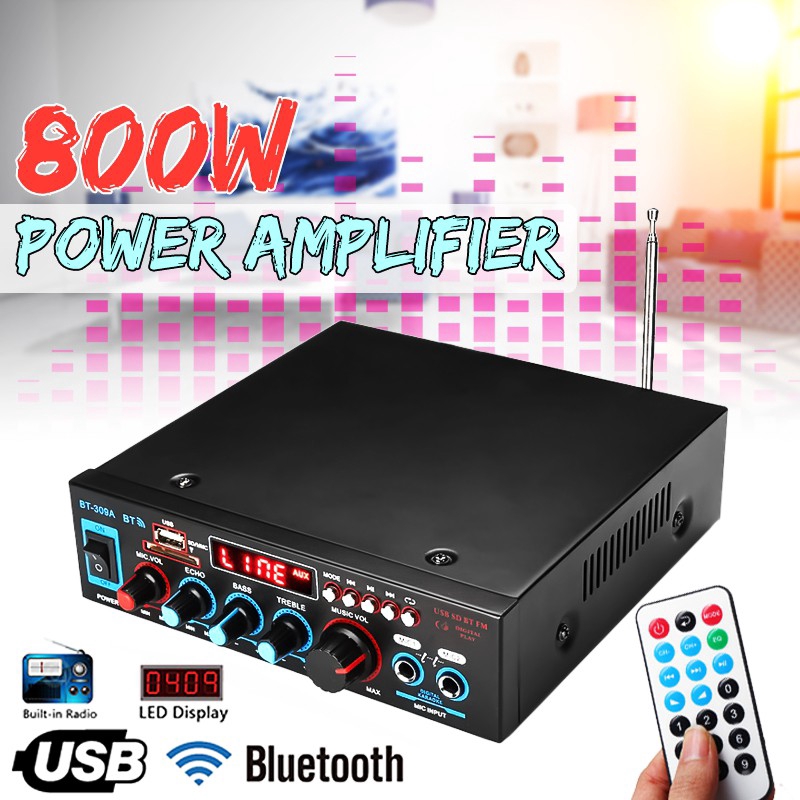 220V 800W Bluetooth Amplifier 2.0 Channel Black with Remote control ...
