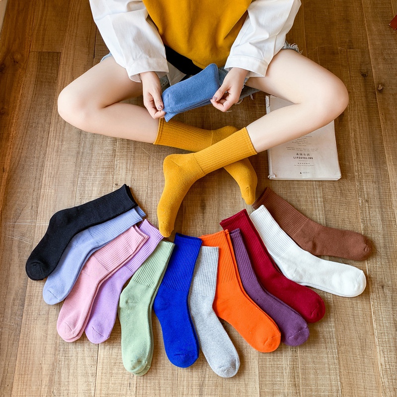 Korean Candy Pastel Color Pop Mid High Cut Socks | Shopee Singapore