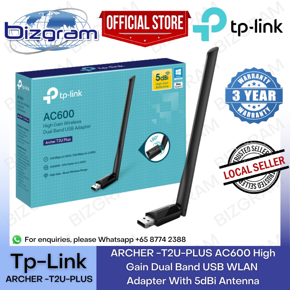 Tp-Link ARCHER T2U PLUS AC600 High Gain Dual Band USB WLAN Adapter With ...