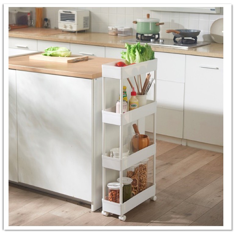 Slim Rack 3/4 Tier for Kitchen Bathroom Trolley Rack with Wheels ...