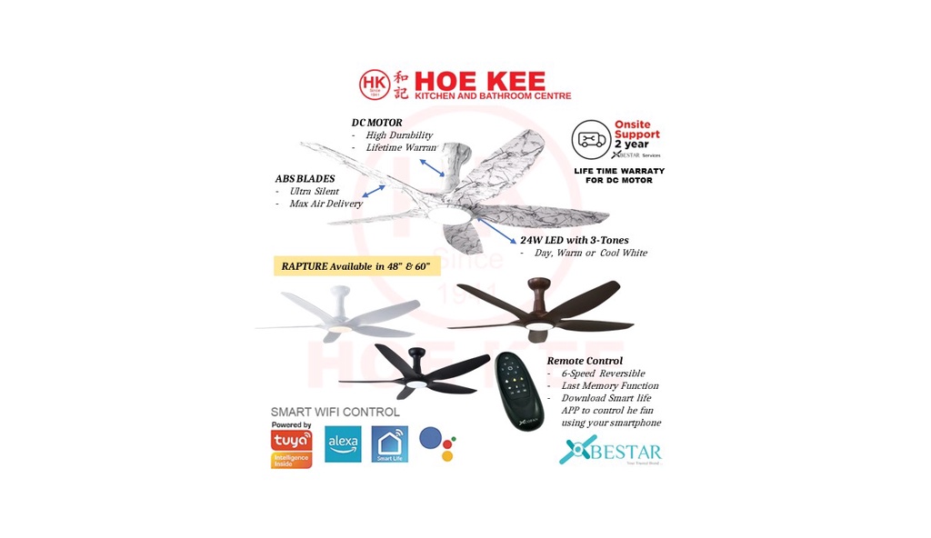 Bestar RAPTURE 48"/60" DC Ceiling Fan (Smart Control) | Shopee Singapore