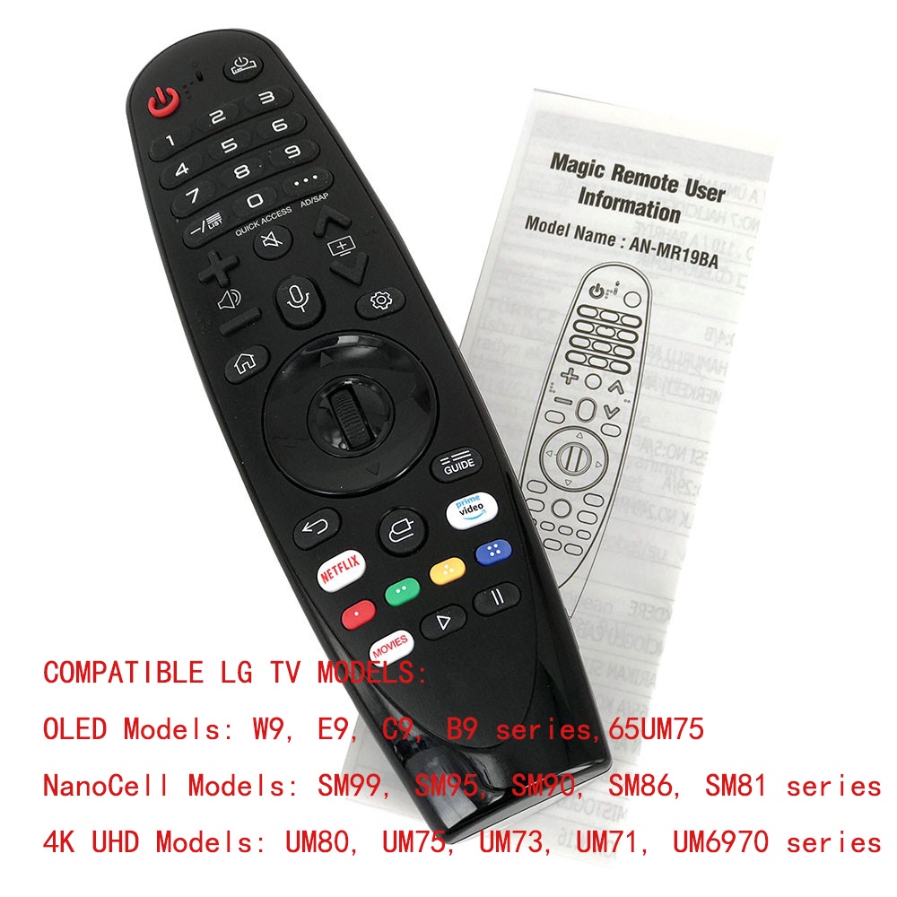 LG Smart TV remote control AN-MR19BA with VOICE Magic for select 2019 Smart TV for 75UM7600PTA ...