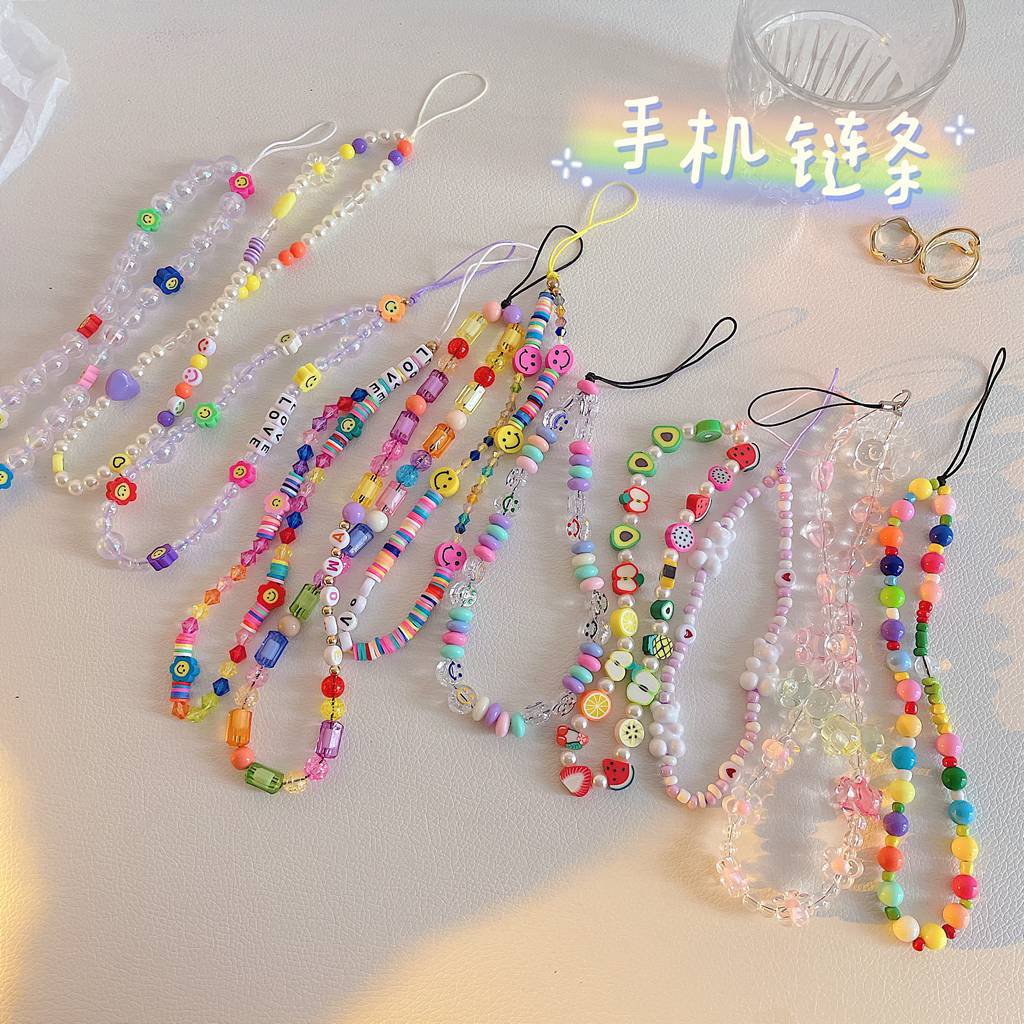Long Keychain Colorful Butterfly Heart-shaped Beaded Anti-lost Mobile ...