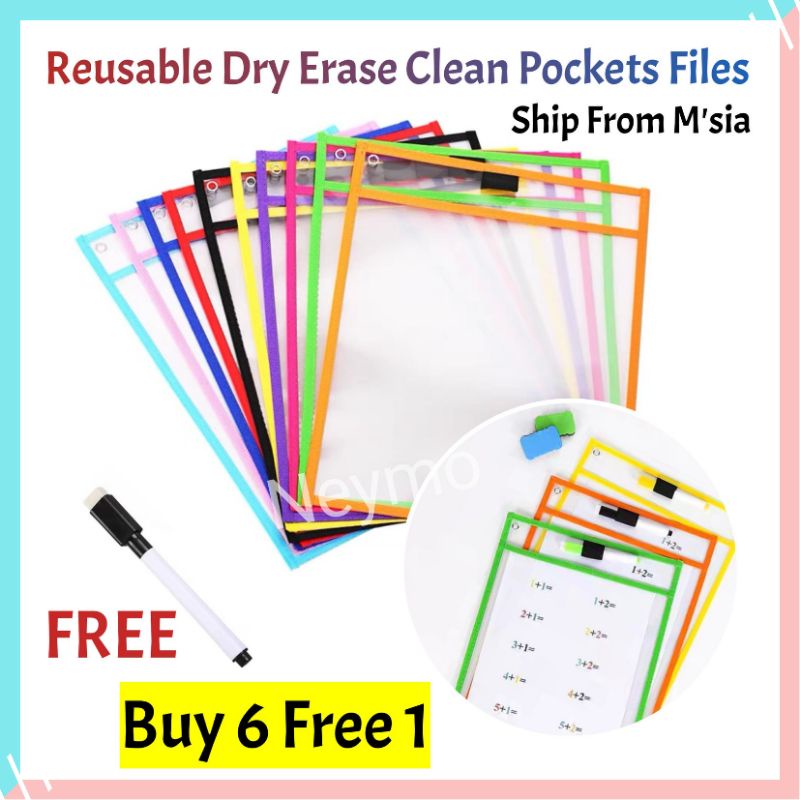 (1 Pcs) Dry Erase Clean Pocket Sleeve Reusable A4 Files Pouch Wipe ...
