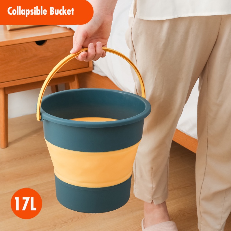 [SG ]17L Collapsible Foldable Pail Bucket Portable Handle Folding Bucket Cleaning Camping Picnic ...