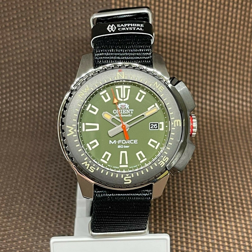 Orient RA-AC0N03E10B M-Force Automatic Green Analog Black Nylon Men ...
