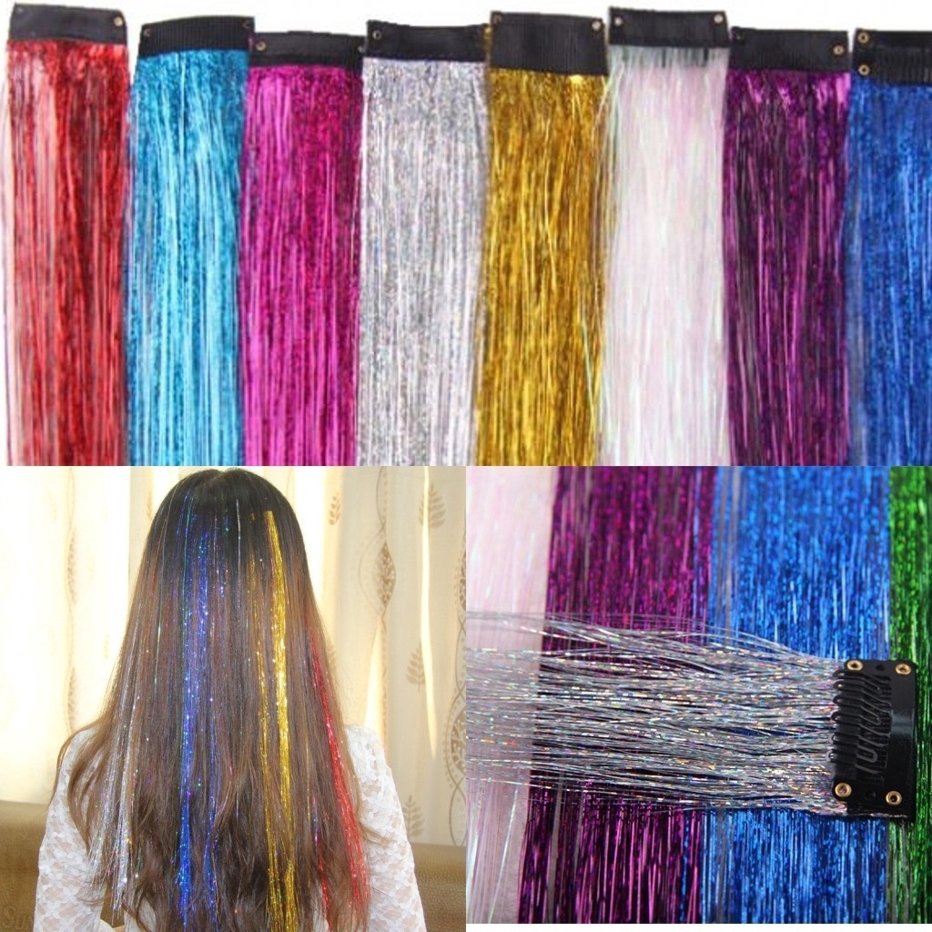 Hair extension colorful silk straight hair clip synthetic wig color ...
