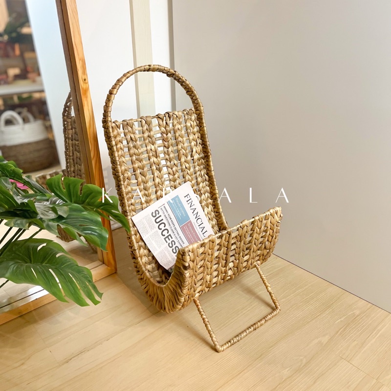 Karsala Magazine Stand | Water Hyacinth Woven Iron Newspaper Container ...