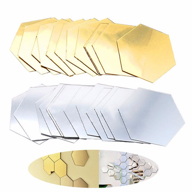 12pcs 3d Mirror Hexagon Vinyl Removable Wall Sticker Decal Home Decor