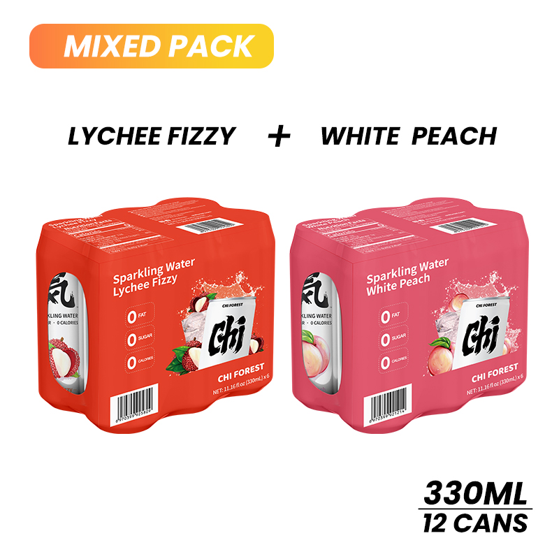 Chi Forest Lychee and White Peach Soda Sparkling Water Drinks 330ml x 12 Cans [Bundle of 2 ...