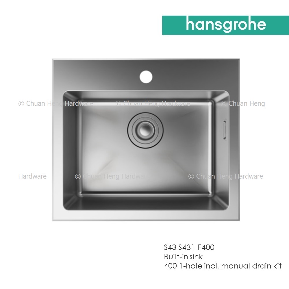 hansgrohe S431-F400 Bulit-in Deep Drawn Sink with manual drain kit ...