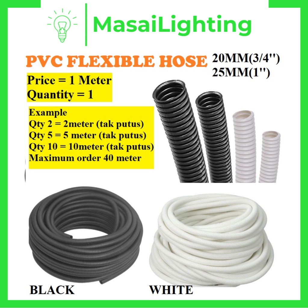 (1 Meter)Flexible Pvc Wiring Flexible Hose conduit corrugated flexible pipe 20mm/ 25mm black ...