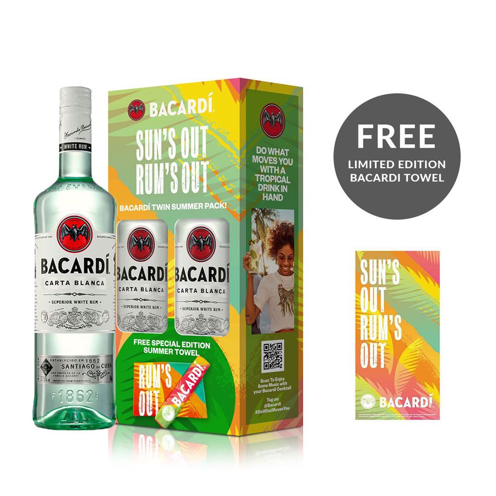 Bacardi Carta Blanca White Rum Twin Pack (2x700ml) + Summer Towel ...