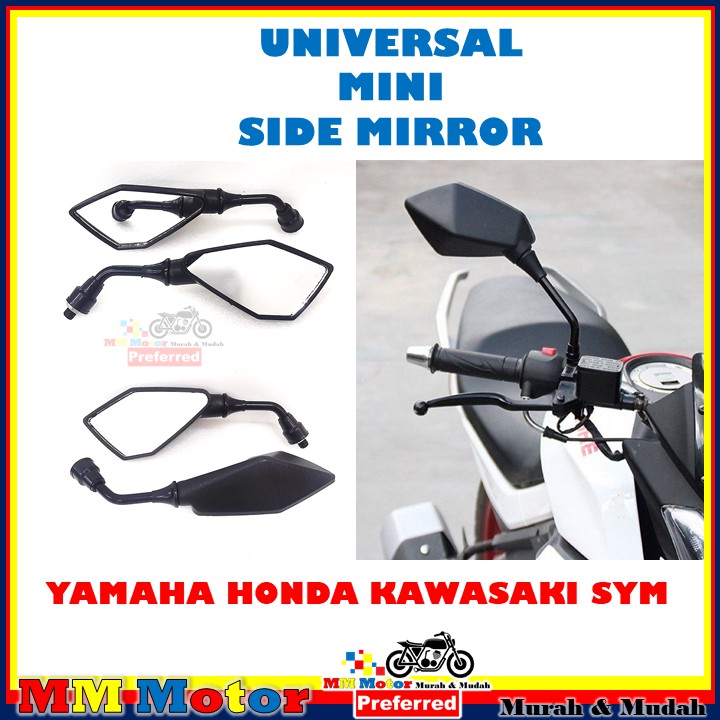 UNIVERSAL MINI SIDE MIRROR DESIGN EURO 2021 FULL CHARCOAL BLACK YAMAHA ...