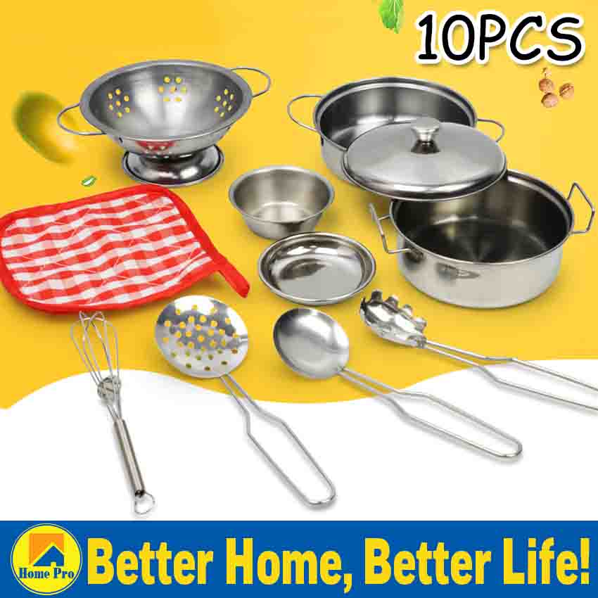 10PCS/Set Stainless Cookware Toys Children Cookware Utensils Set ...