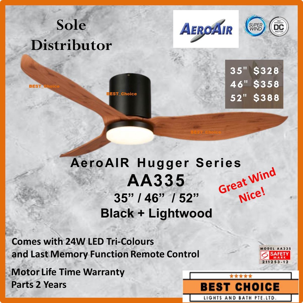AEROAIR Hugger Series AA335 BLACK / WHITE 35"/46"/52" DC Motor Ceiling ...