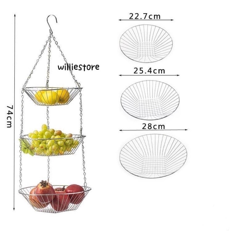 3 Tier Wire Fruit Hanging Basket Kitchen Vegetable Fruit Storage Basket ...