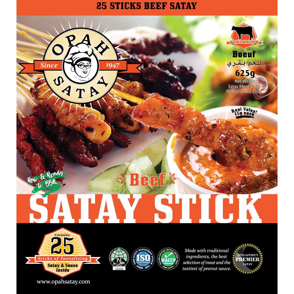 Opah Satay Raw Beef Satay (50 sticks) + Peanut Sauce (500gm) Halal ...