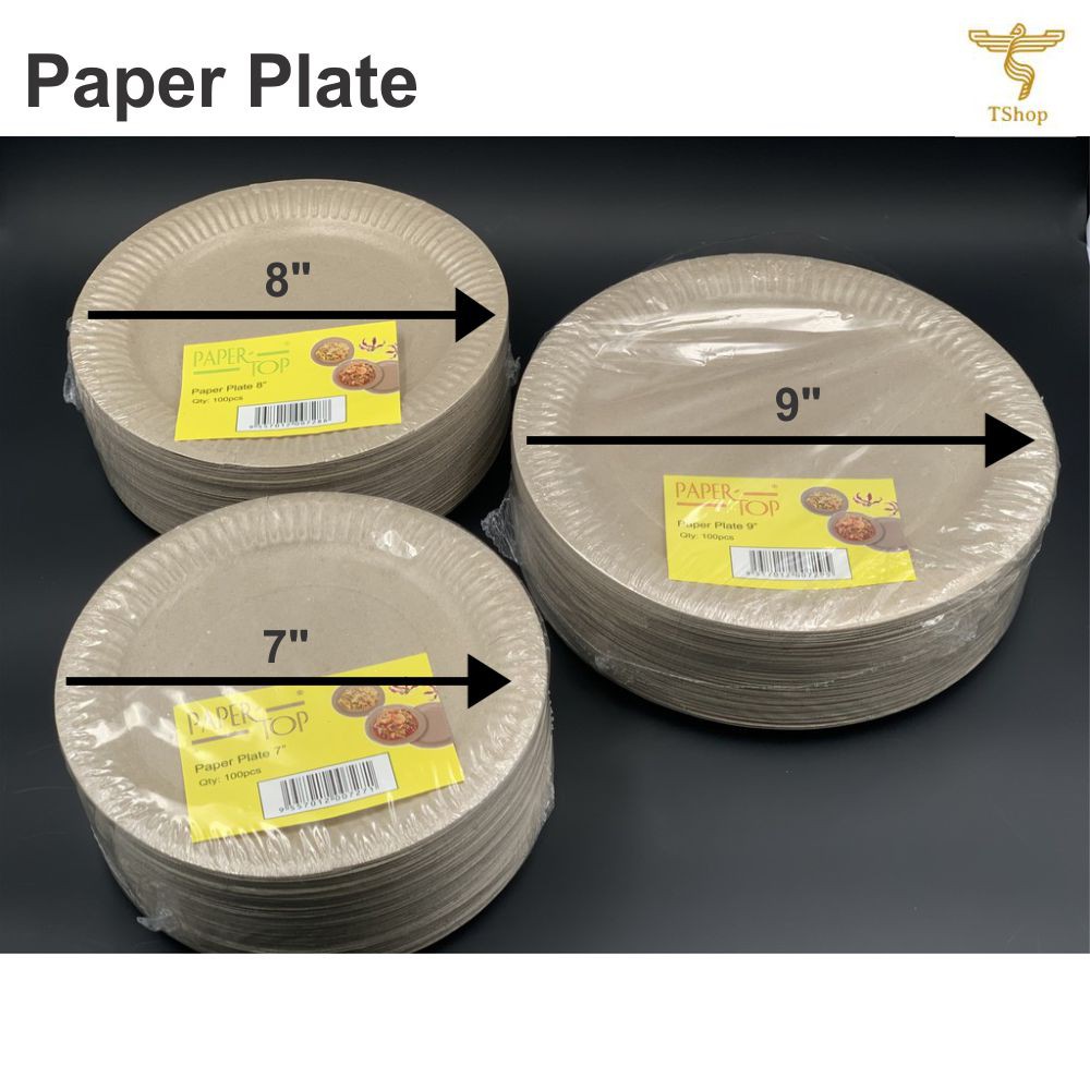 100pcs± Paper Top Paper Plate Brown Pinggan Kertas Disposable Paper ...