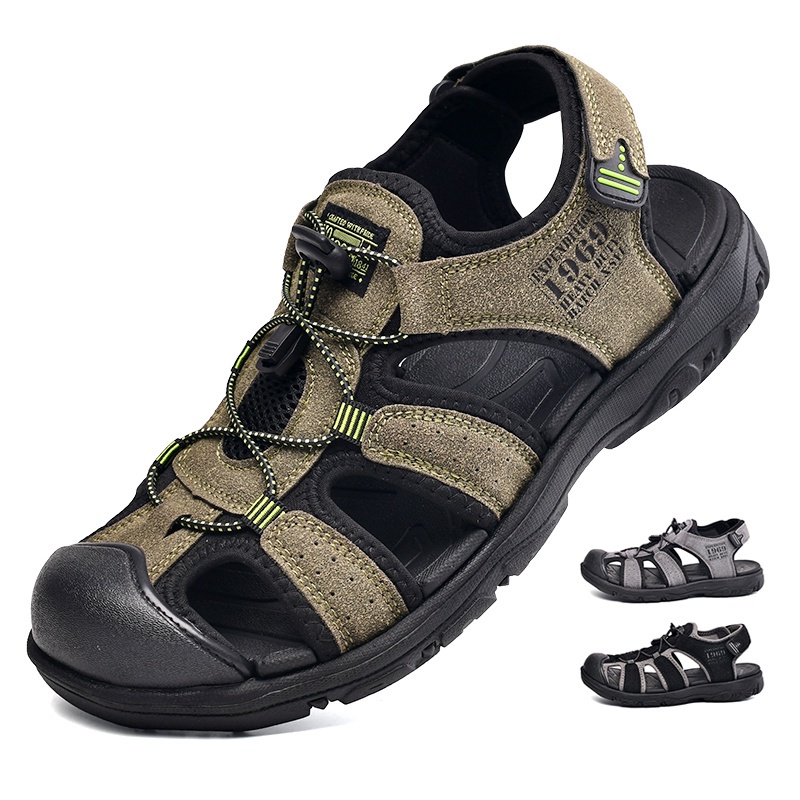 Men Shoes Sandals Breathable Leather Sandals Slippers Dual-use ...