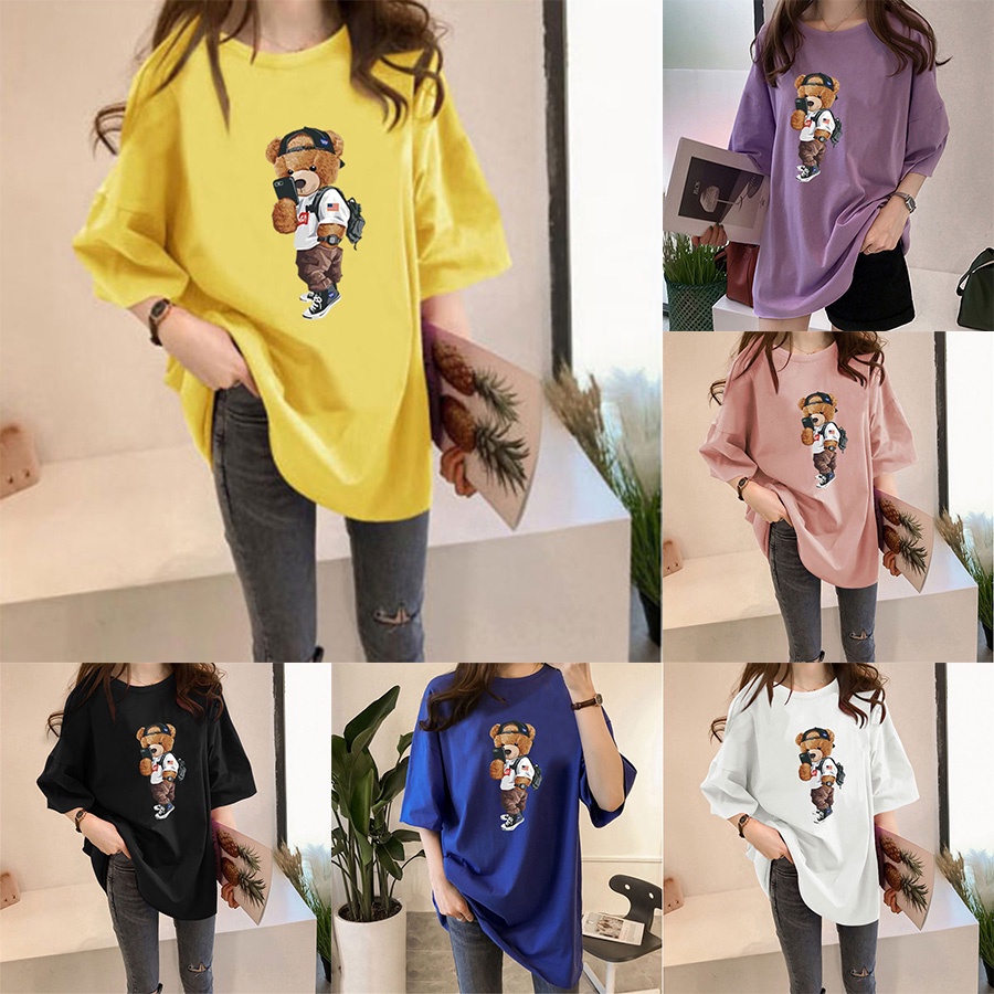 2021 Summer Women's Oversized T-shirt Cartoon Bear Print Short-sleeved ... 2021 Summer Women's Oversized T-shirt Cartoon Bear Print Short-sleeved ...