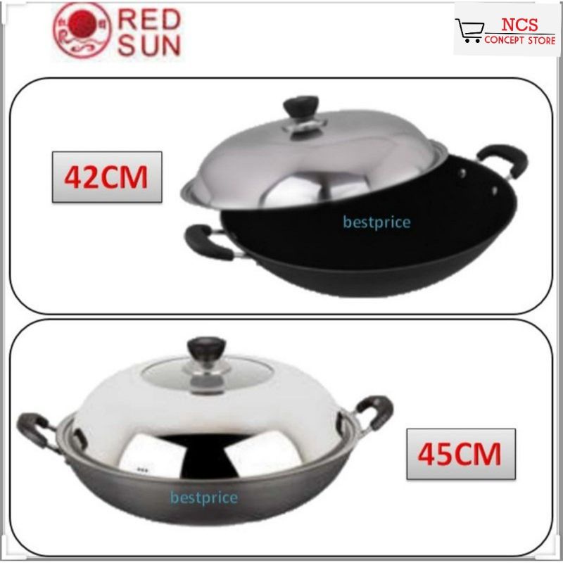 40CM/ 42CM / 45CM RED SUN HARD ANODIC HEALTHY WOK WITH LID[cooking ...