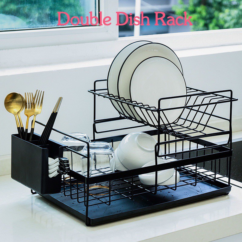 Double Layer Drain Dish Rack Kitchen Drying Dish Rack Kitchen Rack ...