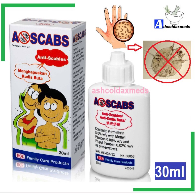 A-Scabs Lotion 5% 30ml (Anti-Scabies / Menghapuskan Kudis Buta) EXP02 ...