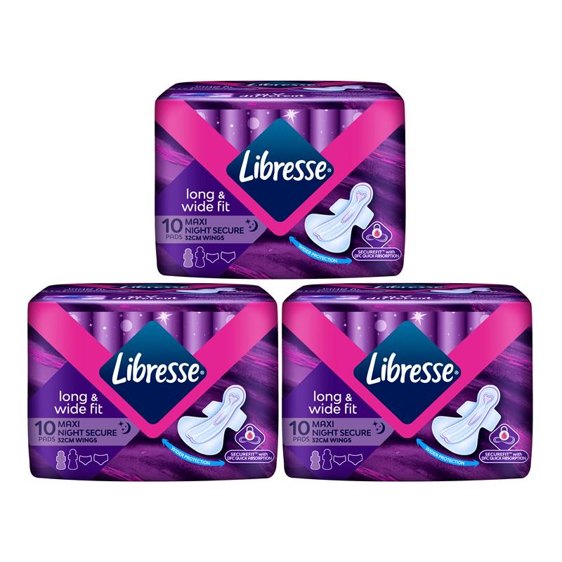 [Bundle of 3] Libresse Maxi Night Secure Wings & Wider Protection 32cm ...